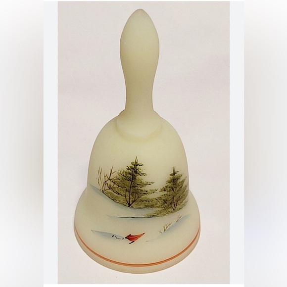 Holiday | Vintage Fenton Satin Custard Glass Bell Hand Painted Signed ...